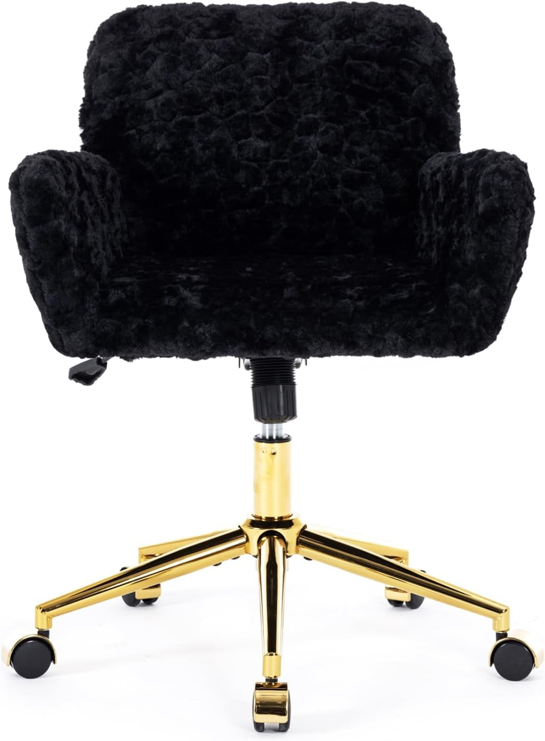 Black Office Chair Faux Fur Vanity Chair, Comfortable Home Office Desk ...