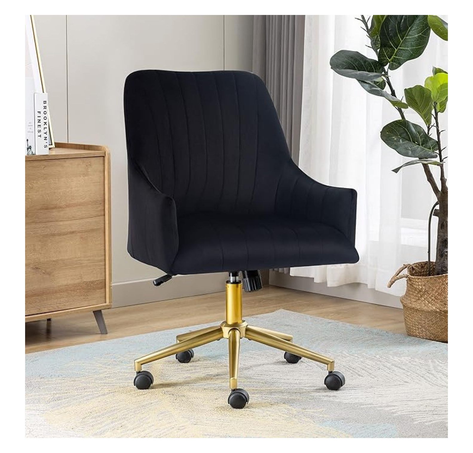Black Office Chair Swivel Desk Chair with Wheels, Adjustable Height ...