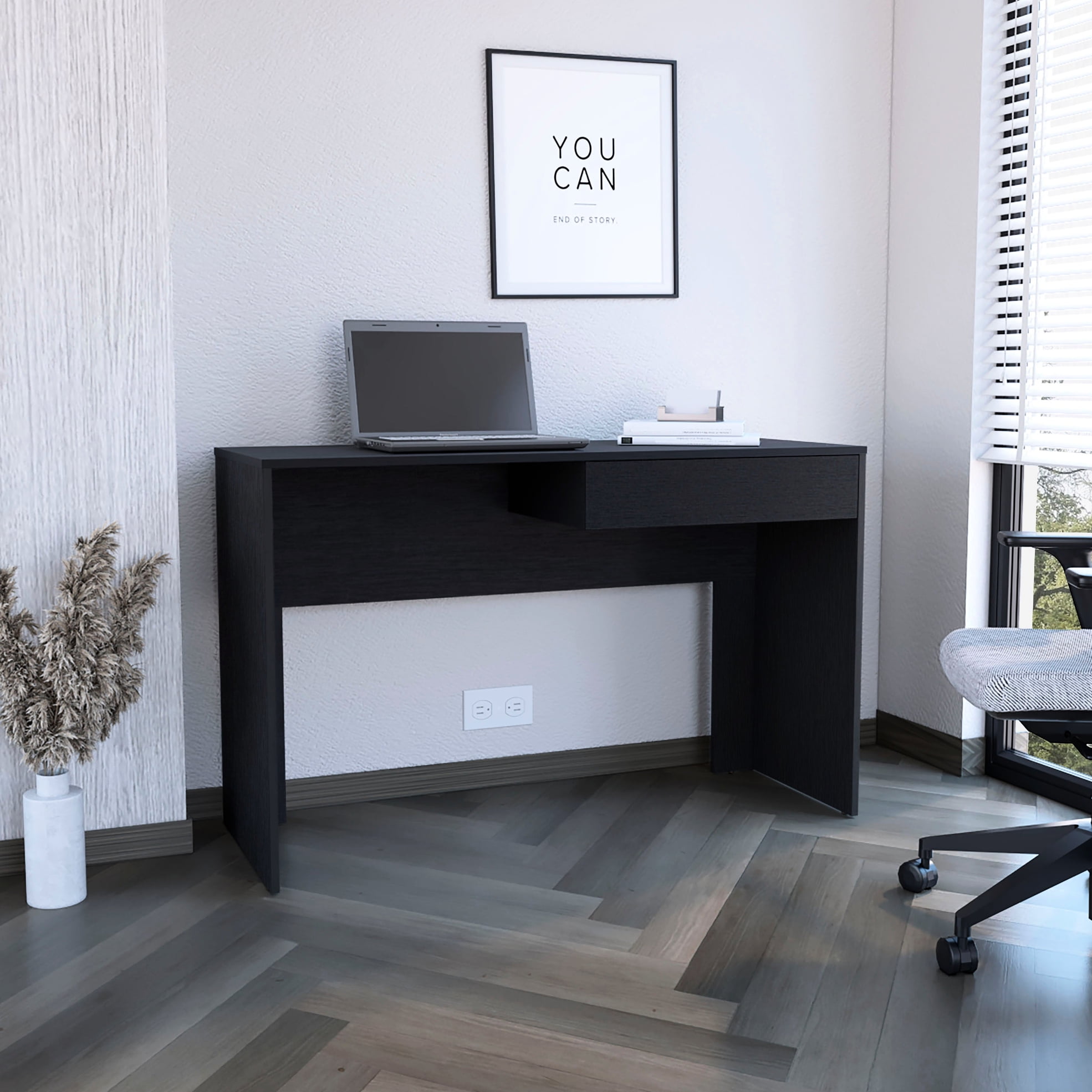 Black Office Desk With Concealed Drawer And Stylish Design For A Modern ...