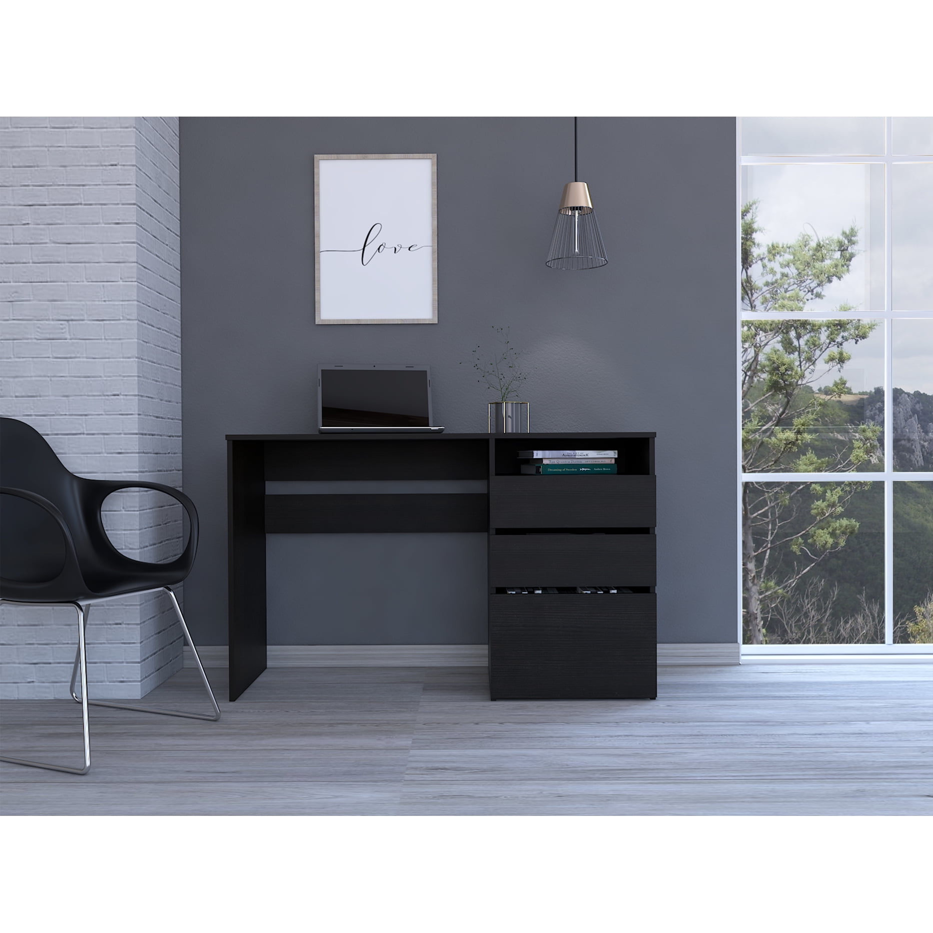 Black Office Desk With Three Drawer Compartments - Design In Drawers ...