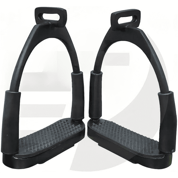 Black Offset Horse Flexible Safety Stirrups (4.75’’) Riding Bendy ...