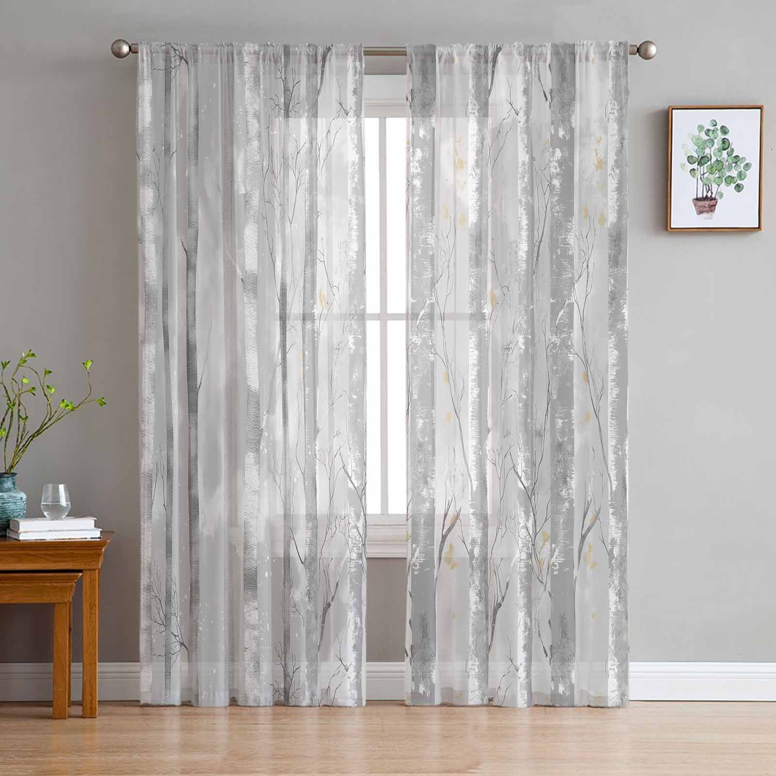 Black Oil Painting Abstract Geometric Texture Sheer Curtains For Living ...