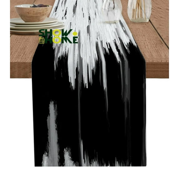 Black Oil Painting Abstract Texture Table Runner Wedding Coffee Table r ...
