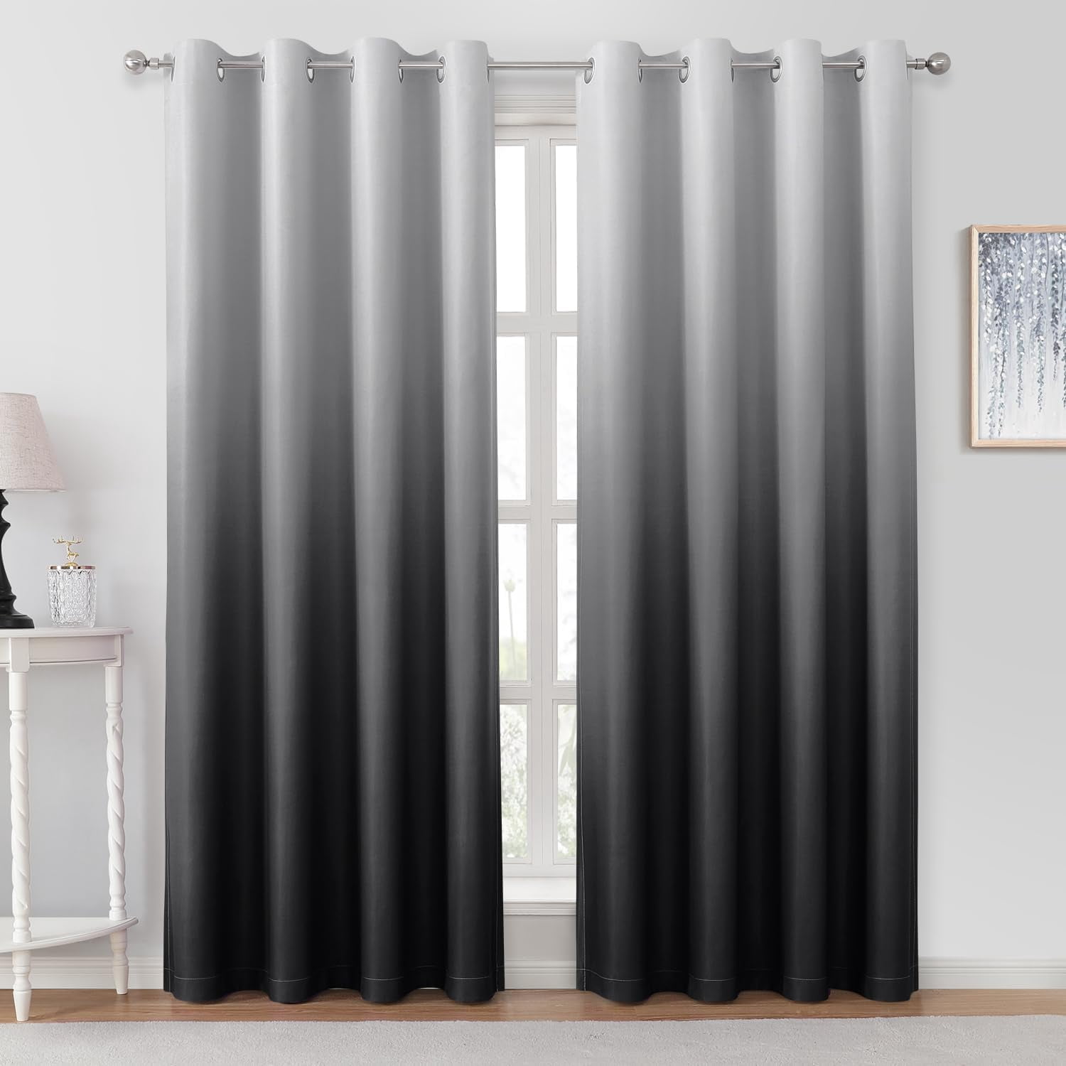 Black Ombre Blackout Curtains 52 X 84 Inch Length Gradient Room ...