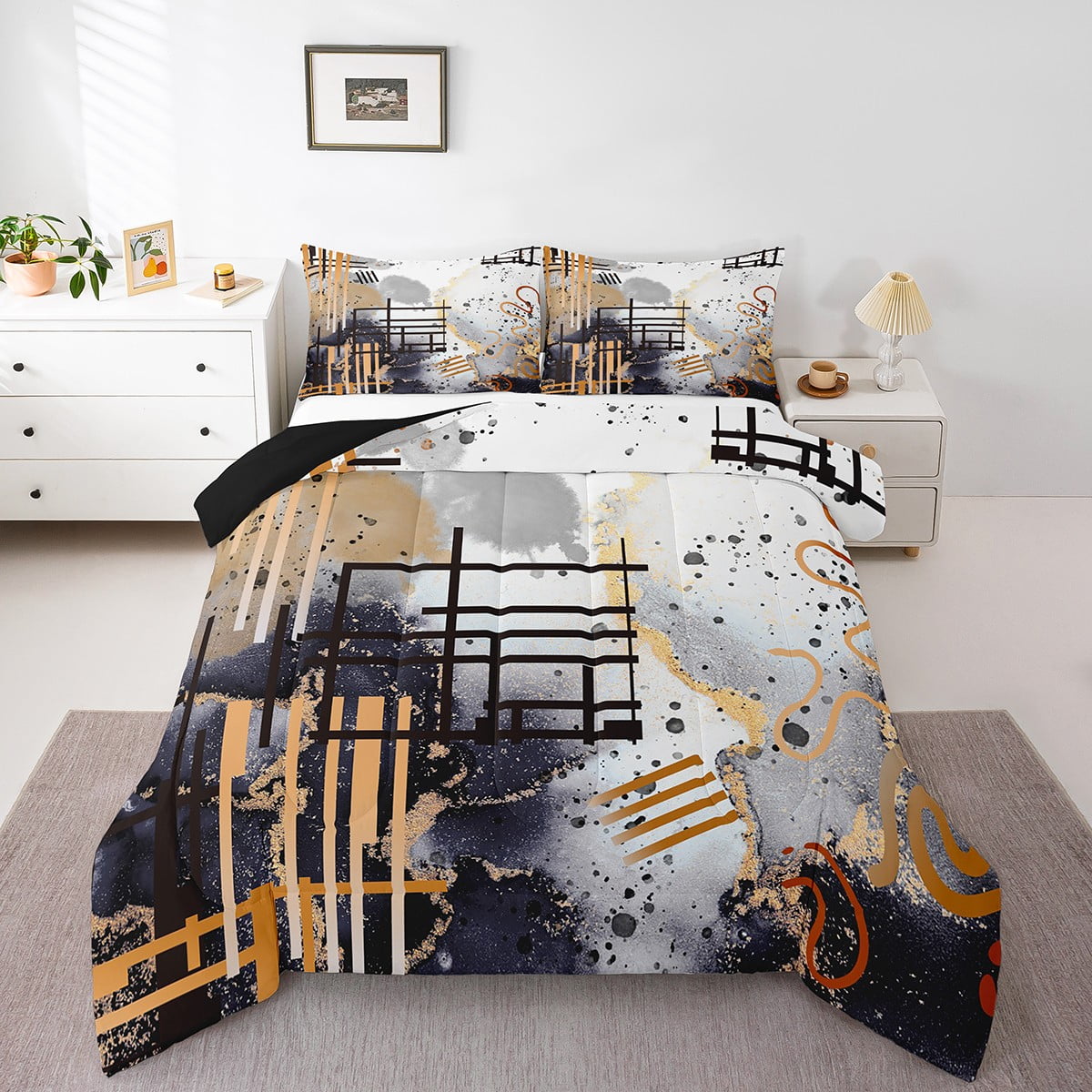 Black Ombre Comforter Set Toddler Size Geometry Stripes Bedding Sets ...