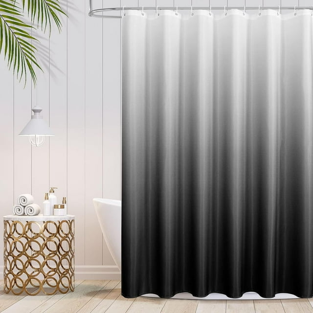 Black Ombre Extra Long Shower Curtain Set 72 x 84, Waffle 84 inch Shower Curtain, Modern XL ...