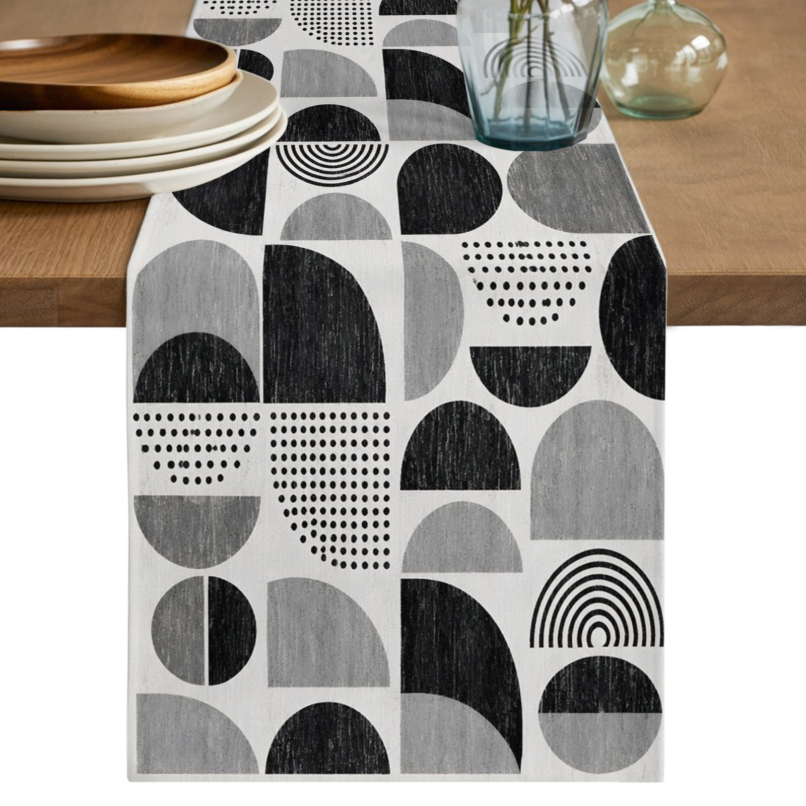 Black Ombre Geometric Table Runner 70 Inches Long,Dining Table Runners ...