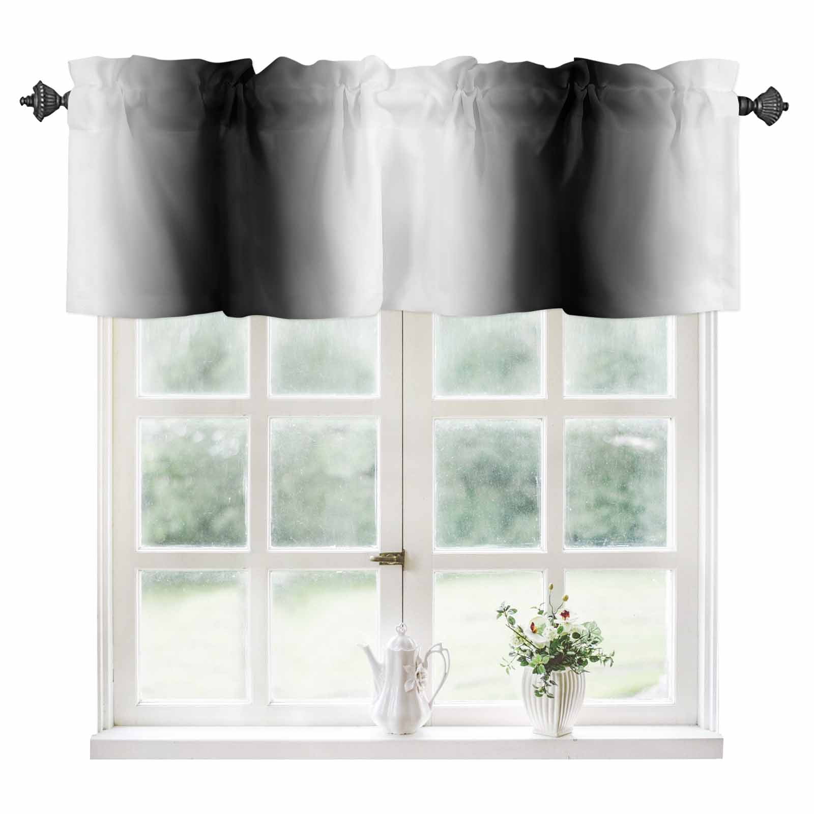 Black Ombre Kitchen Valances for Windows 42x12 Inch Kitchen Curtains ...
