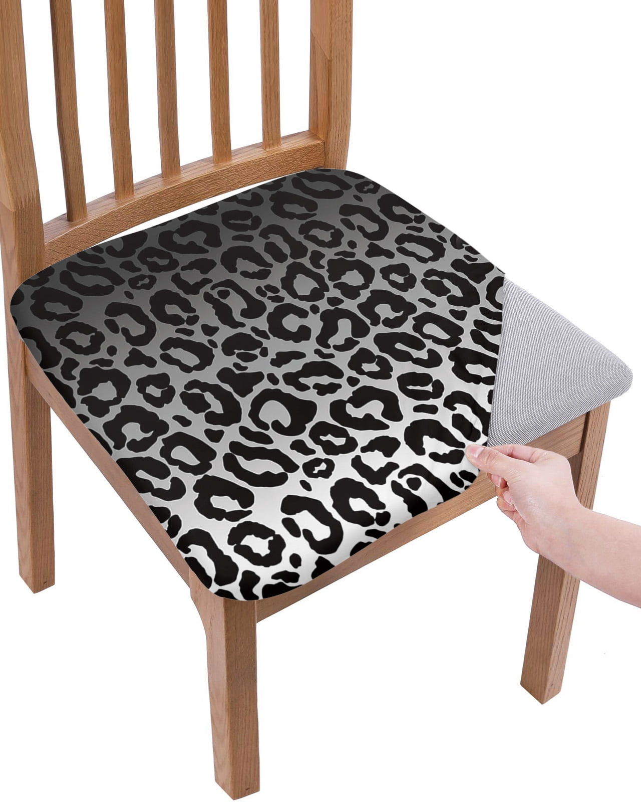 Black Ombre Leopard Chair Seat Covers for Dining Room Stretch Chair ...