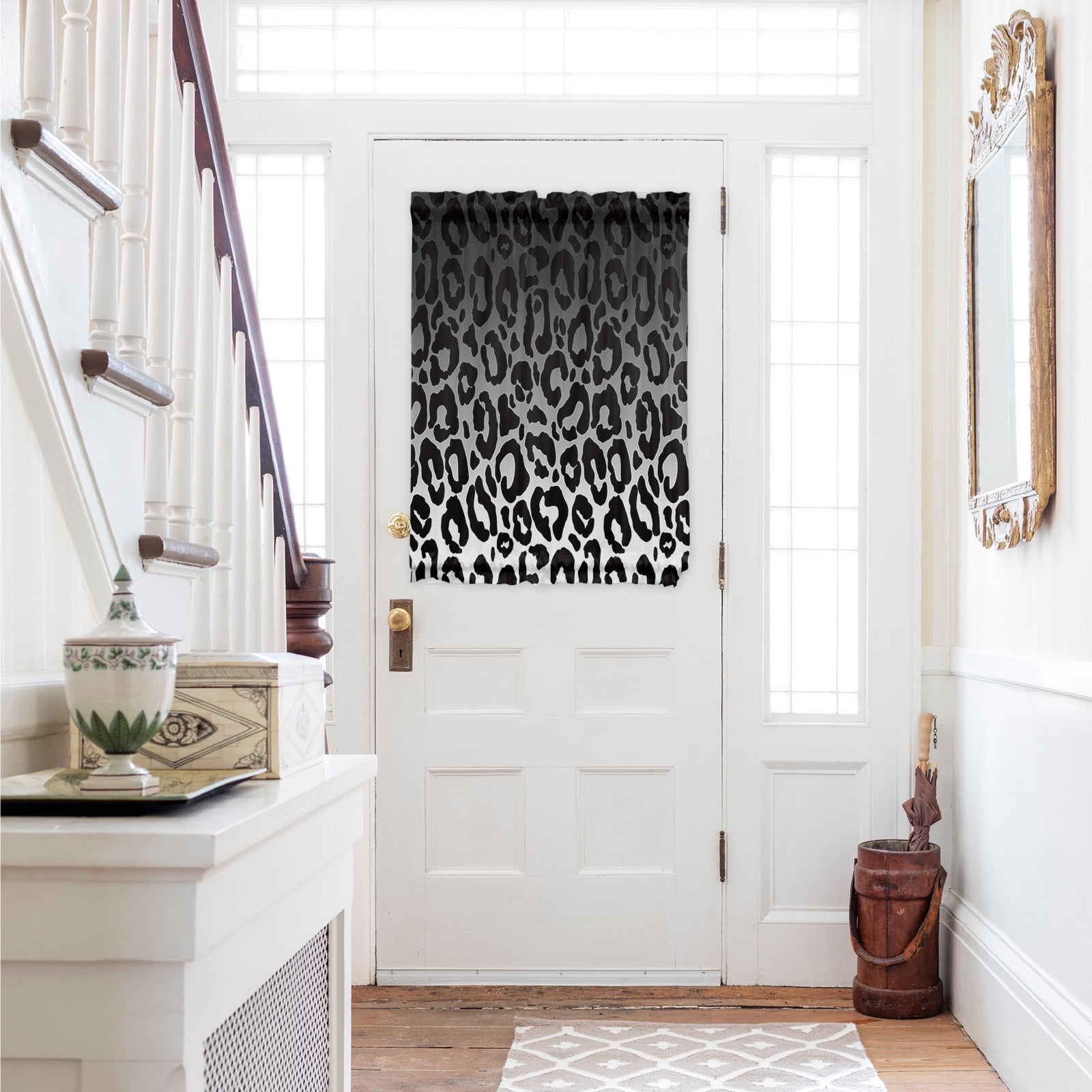 Black Ombre Leopard Door Curtains for Door Window, French Sidelight ...