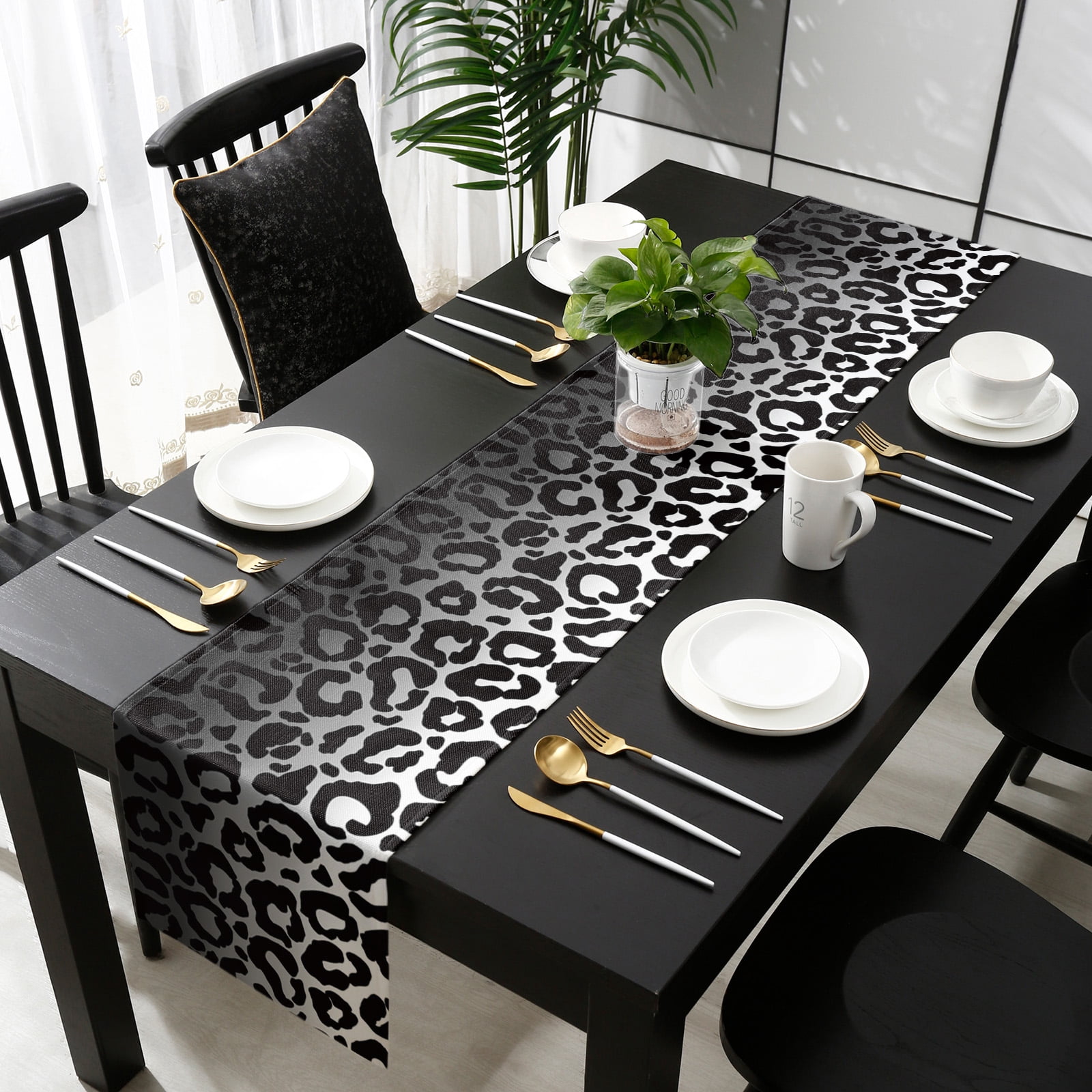Black Ombre Leopard Table Runner 108 Inches Long - Modern Abstract Art ...