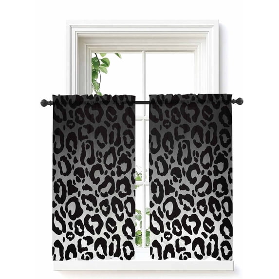 Black Ombre Leopard Tier Curtains 45 Inch Length,Sheer Curtains for ...