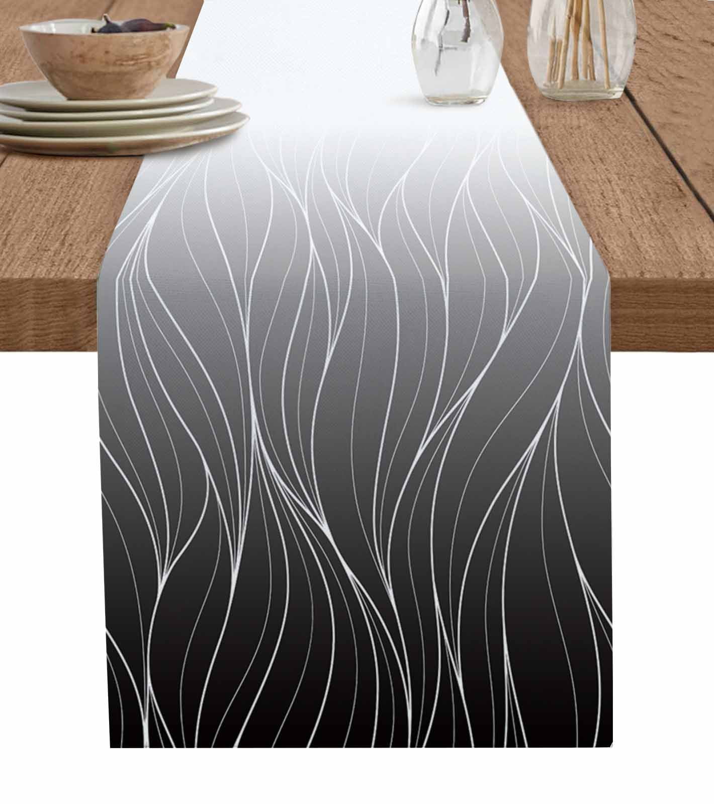 Black Ombre Lines Burlap-Cotton Table Runner 72 Inches Long,Simple ...