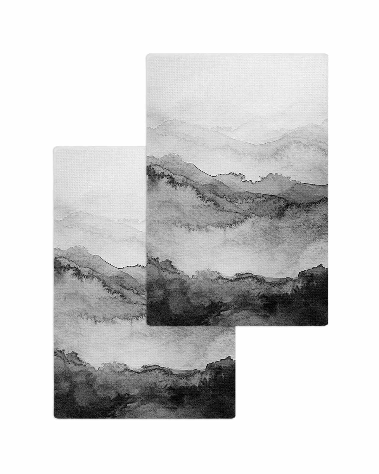 Black Ombre Mountain Kitchen Dish Towels for Drying Dishes Set of 2 ...