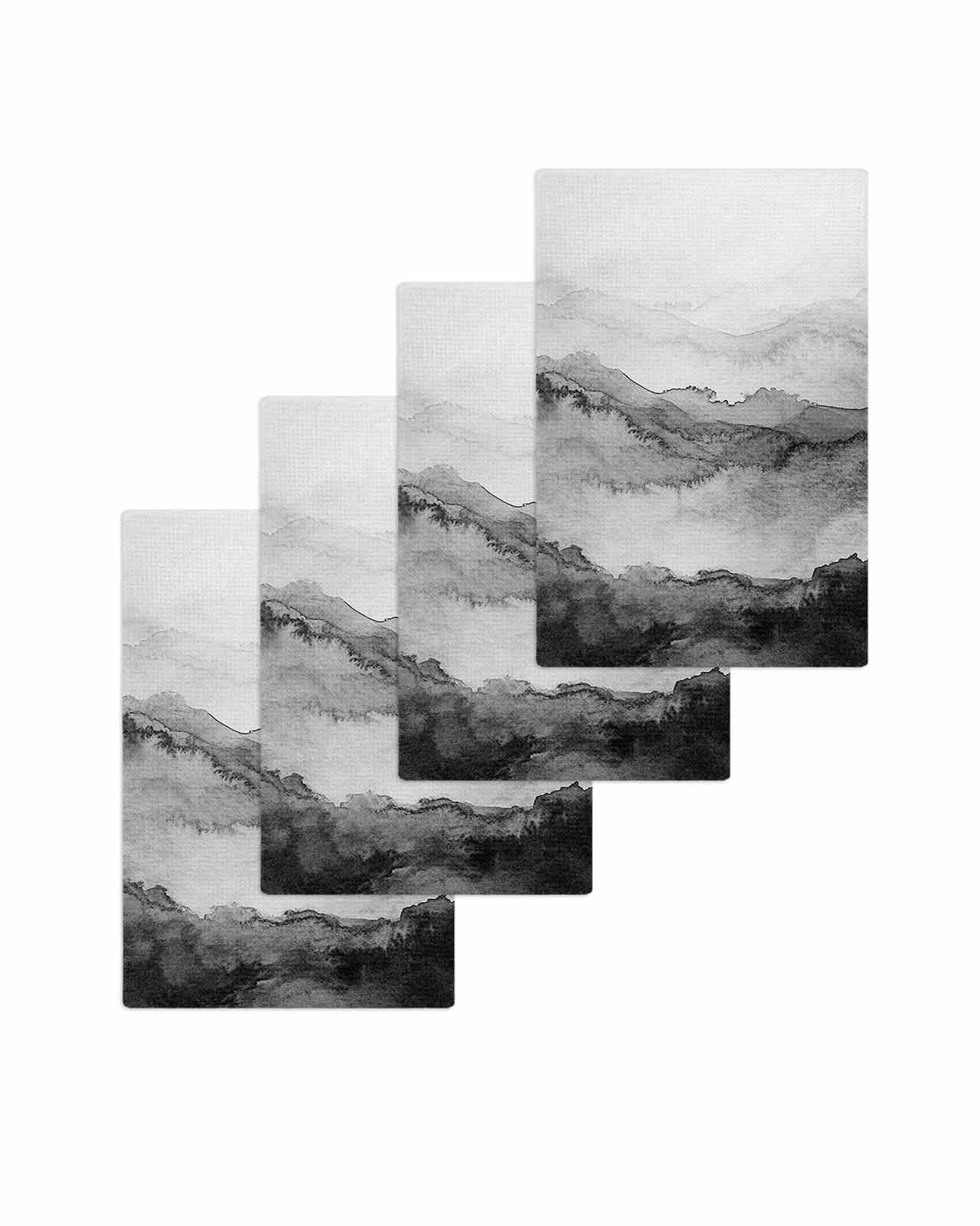 Black Ombre Mountain Kitchen Dish Towels for Drying Dishes Set of 4 ...