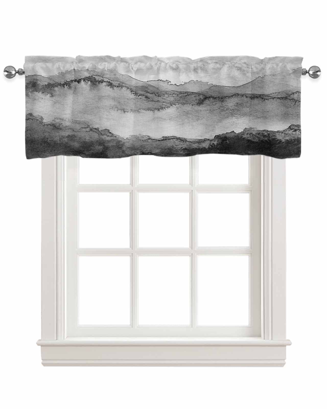 Black Ombre Mountain Kitchen Valances for Windows Farmhouse Linen ...