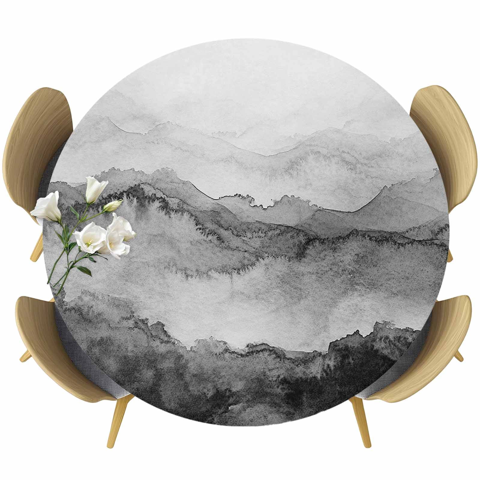 Black Ombre Mountain Round Tablecloth 45-54 Inch Round Fitted Table ...