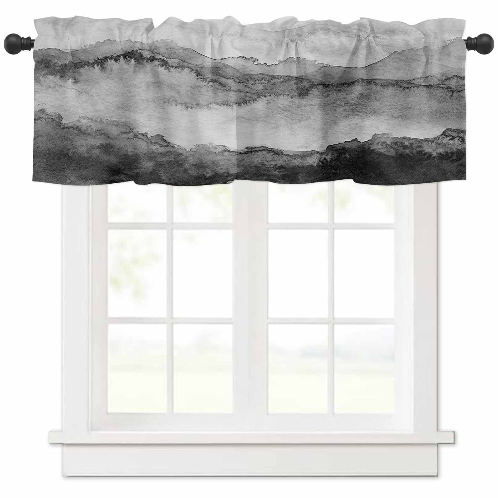 Black Ombre Mountain Valances for Windows Farmhouse Kitchen Curtains ...