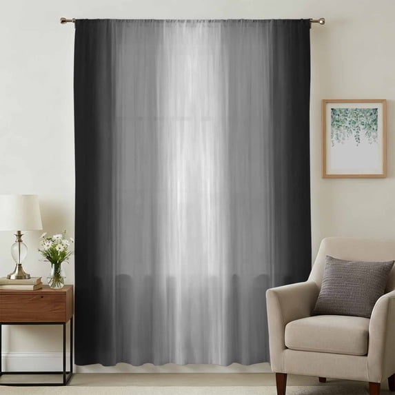 Black Ombre Sheer Curtains 84 Inches Long for Living Room, Vintage Gray ...