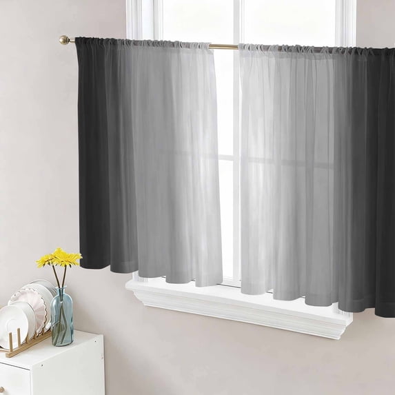 Black Ombre Sheer Curtains for Living Room Bedroom Vintage Gray ...