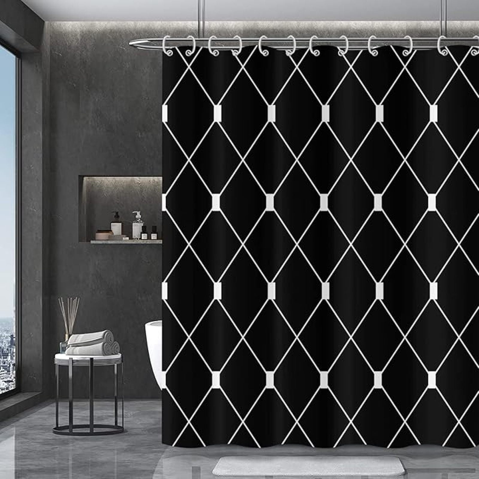 Black Ombre Shower Curtain, Modern Geometric Pattern Modern Luxury ...