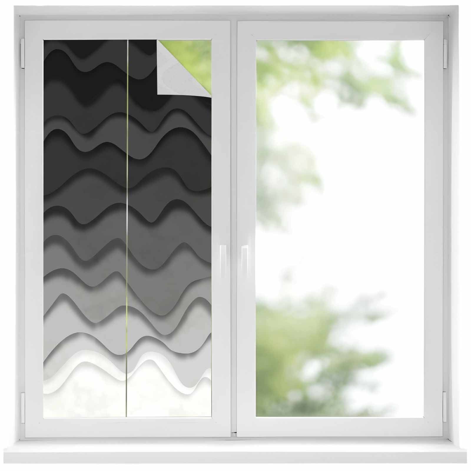 Black Ombre Stripes Window Privacy Film, Modern Abstract Sea Waves ...