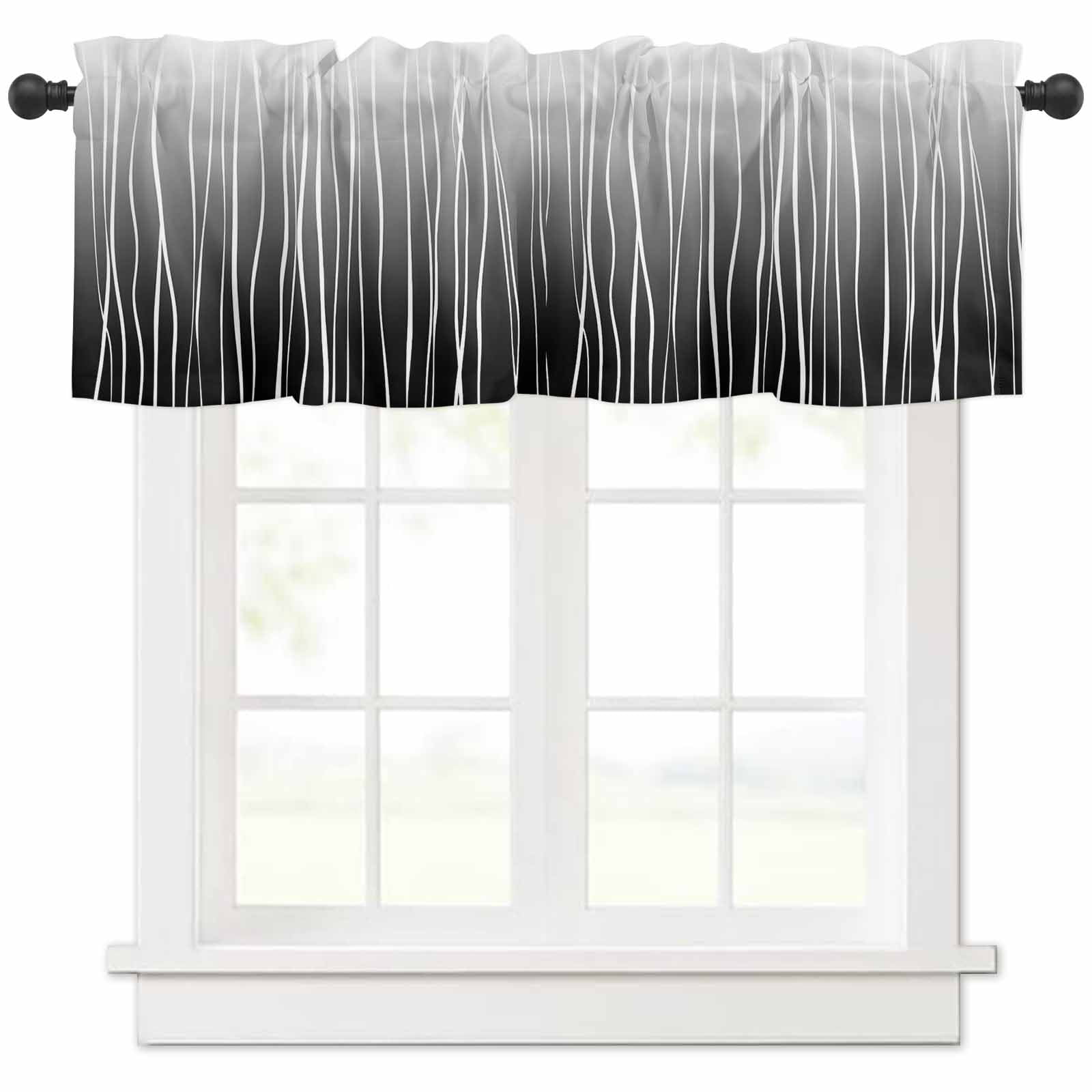 Black Ombre Valance for Windows Geometric Striped Window Treatment ...