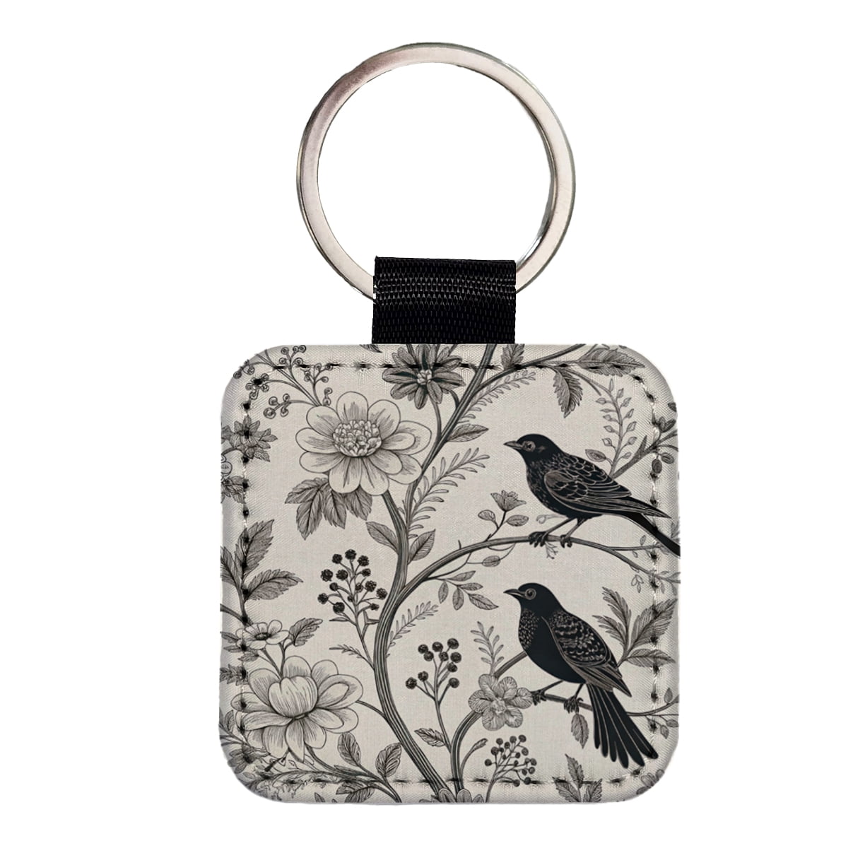 Black On White Toile With Birds Faux Leather Square Keychain - Walmart.com