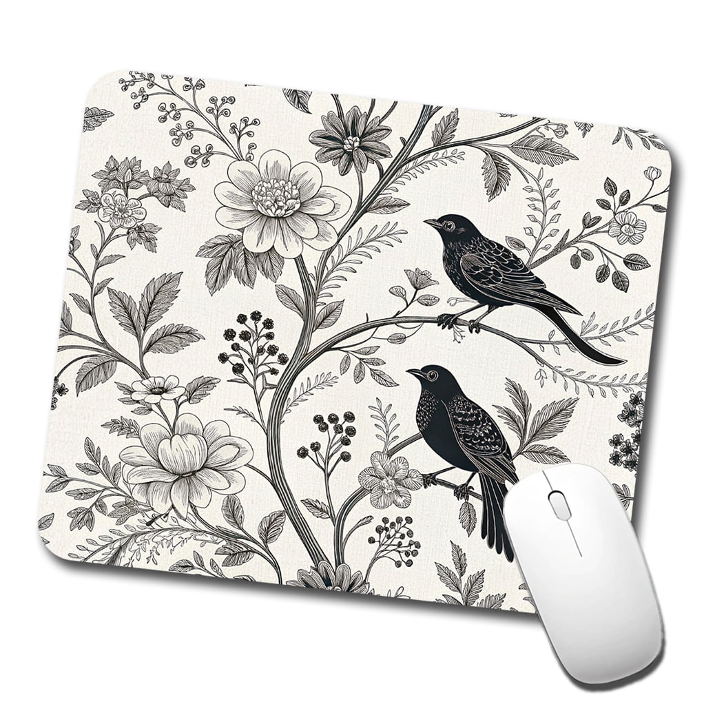 Black On White Toile With Birds Mouse Pad Low Profile Gaming Mat ...