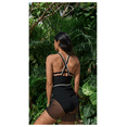 Black One Piece Swimsuit Chevron Trim Crisscross Back Bathing Suit with ...