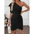 Black One Shoulder Ruffle Sleeve Fitted Mini Dress With Asymmetrical ...