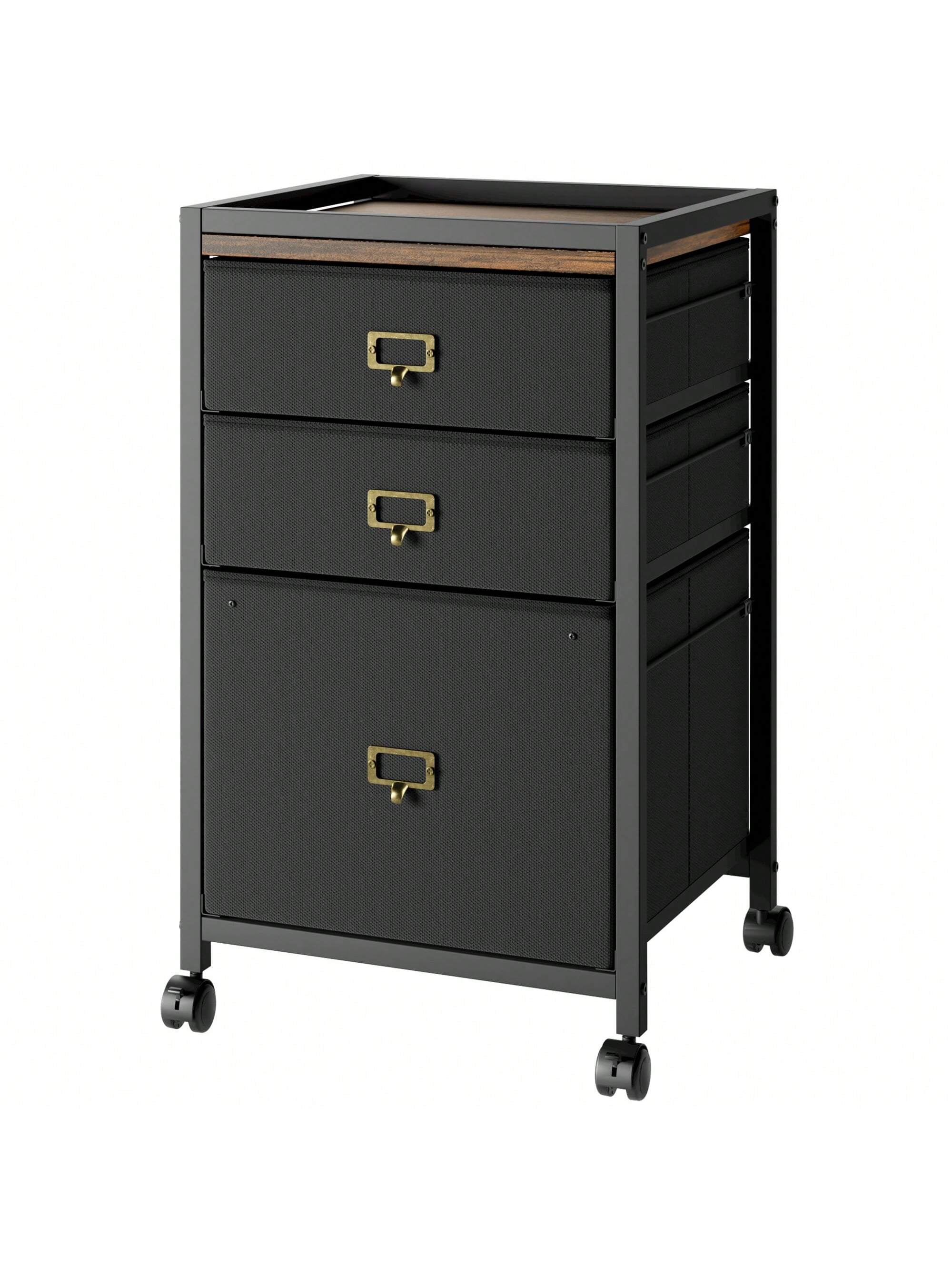Black One Size File Cabinet With 3 Drawer, Mobile Filing Cabinet For ...