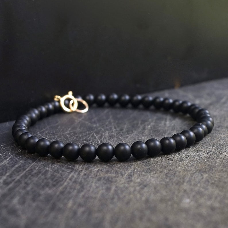 Black Onyx 6mm Round Shape Smooth Cut Beads 7 inch Silver Plated Clasp ...