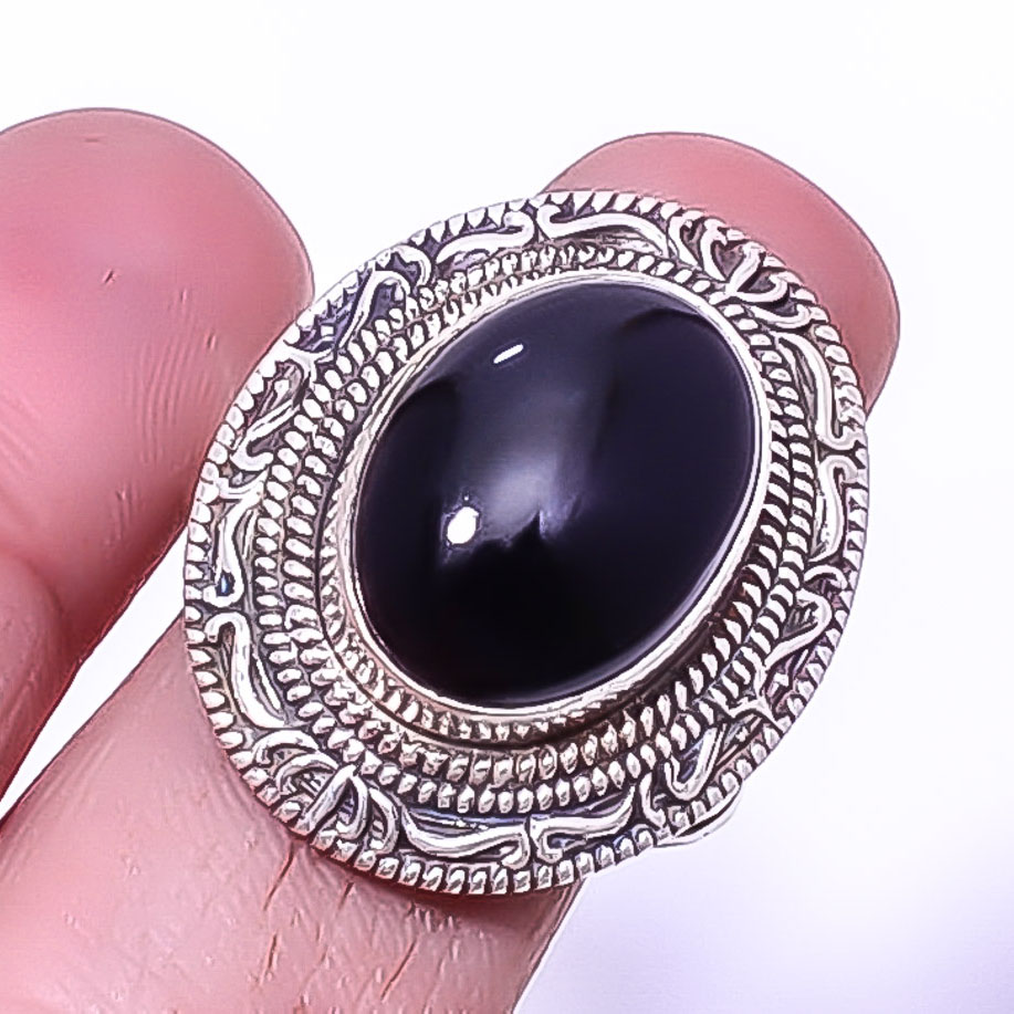 Black Onyx - Brazil 925 Sterling Silver Handmade Bali Ring s.8 S1944 ...