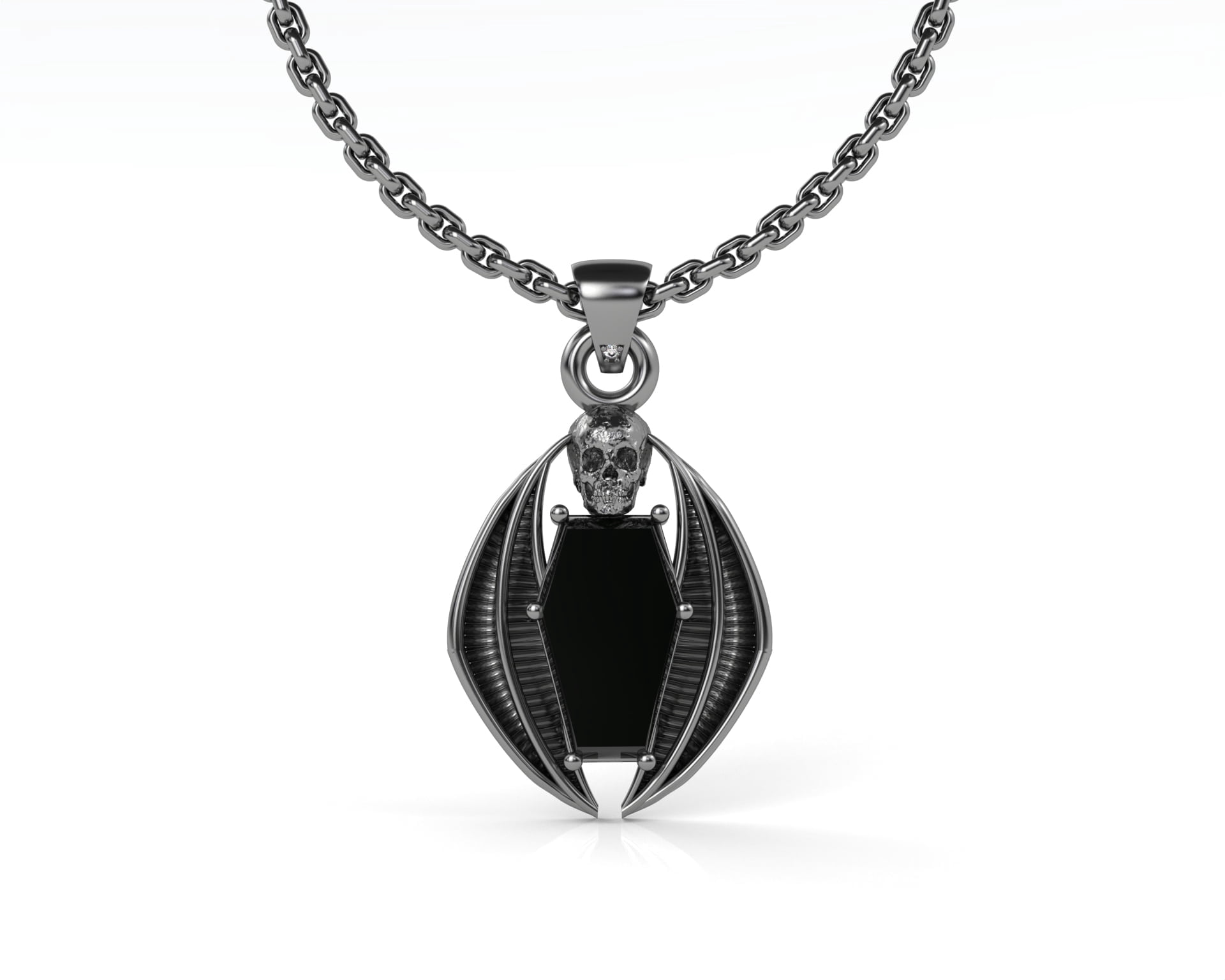 Black Onyx Coffin Bat Wings 925 Sterling Silver Statement Pendant ...