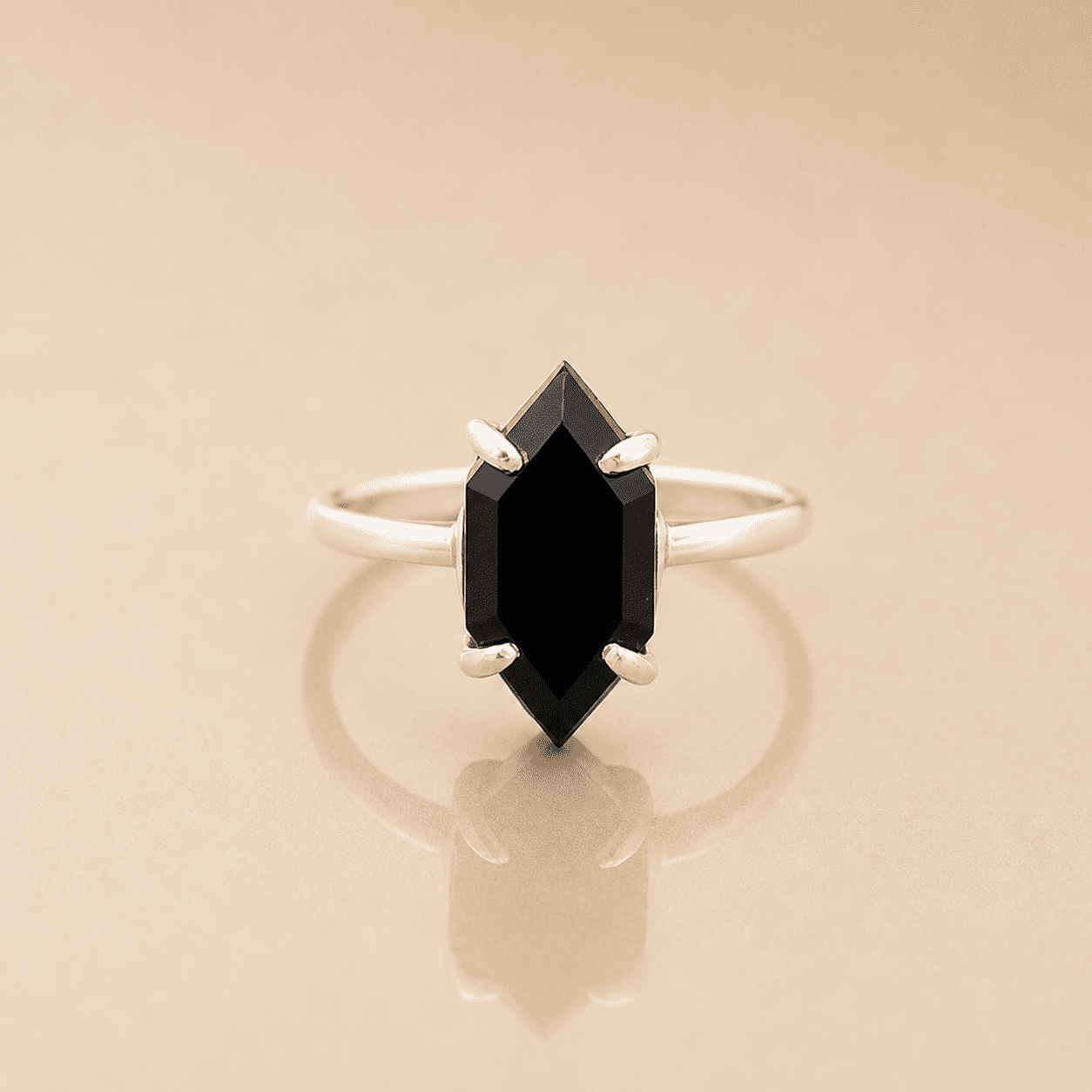 Black Onyx Coffin Shape 925 Sterling Silver Ring, Faceted Coffin Cut ...