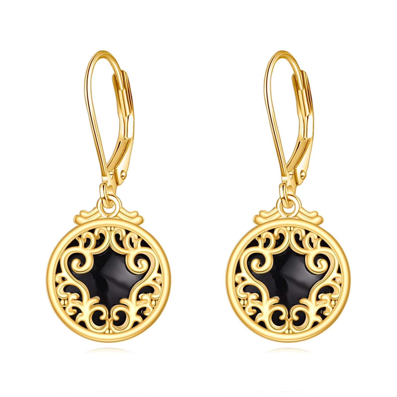 Black Onyx Dangle Drop Earrings for Women Sterling Silver 18K Yellow ...