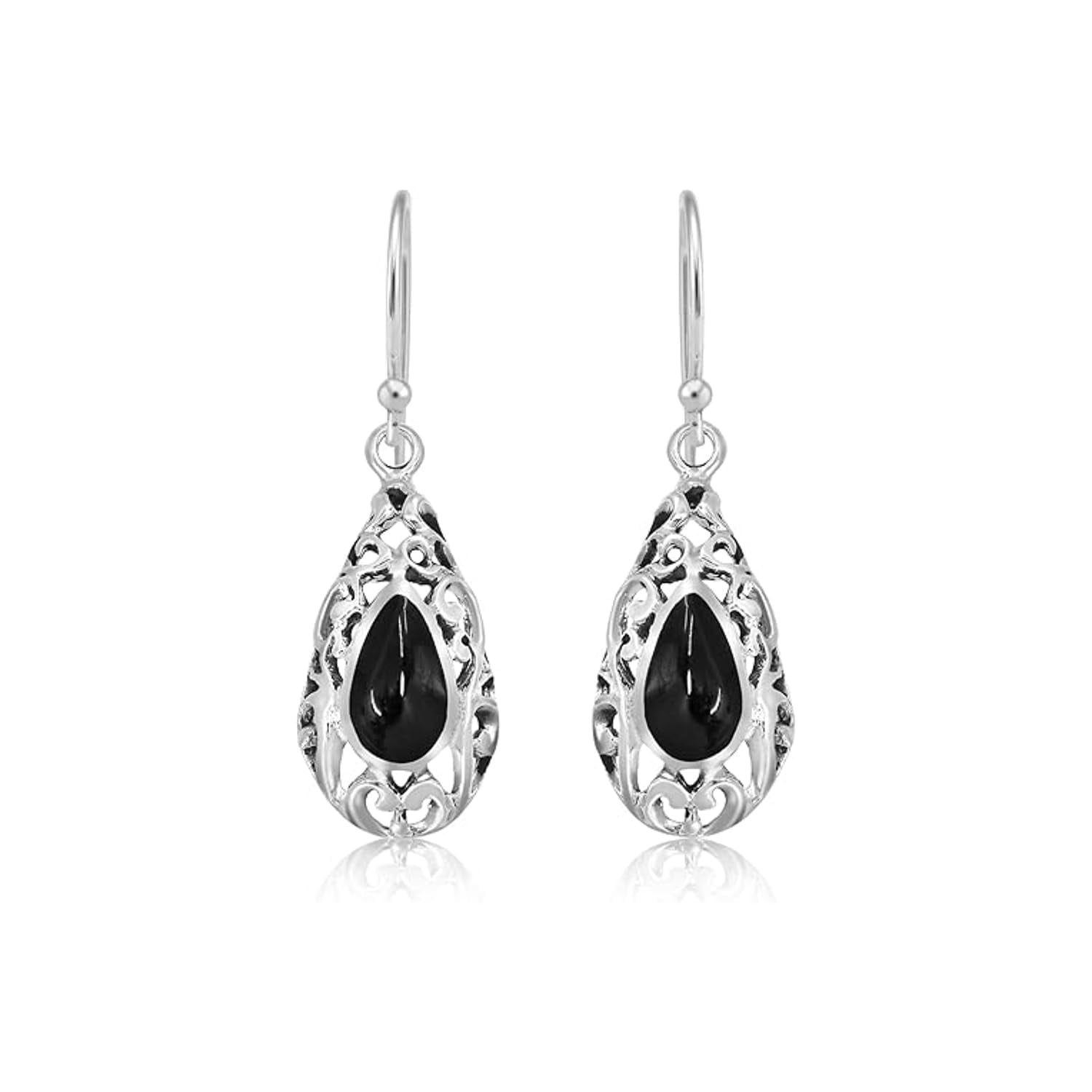 Black Onyx Filigree Teardrop Earrings in 925 Sterling Silver | Vintage ...