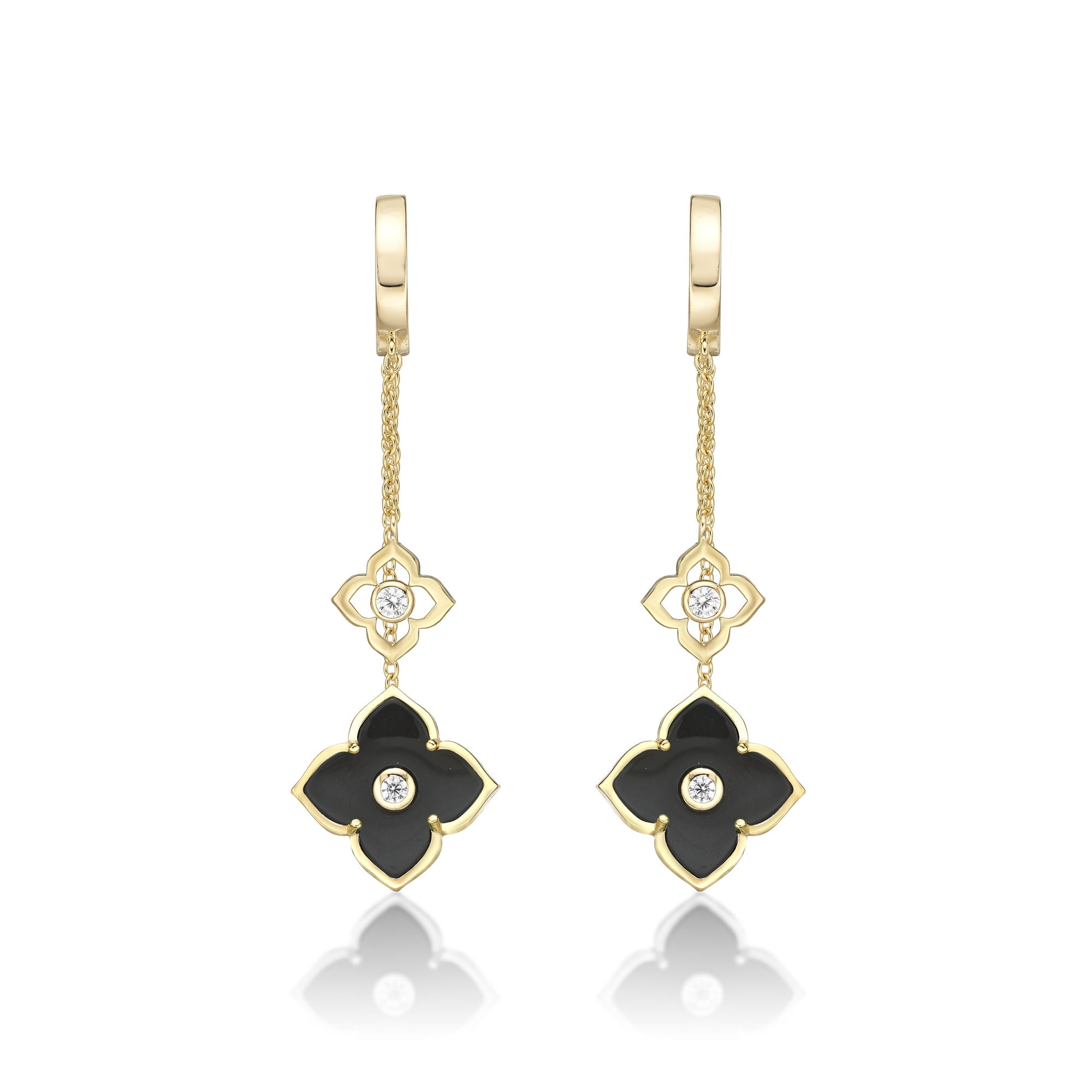 Black Onyx Flower Dangle Drop Earrings for Women in 925 Sterling Silver ...