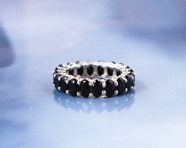 Black Onyx Full Eternity Band Ring Engagement Wedding Oval Shaped ...