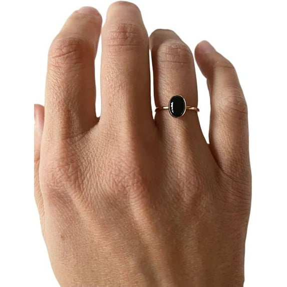 Black Onyx Gemstone Ring, Natural Onyx Tiny Ring, December Birthstone, Womens Ring, Gold Micron ...