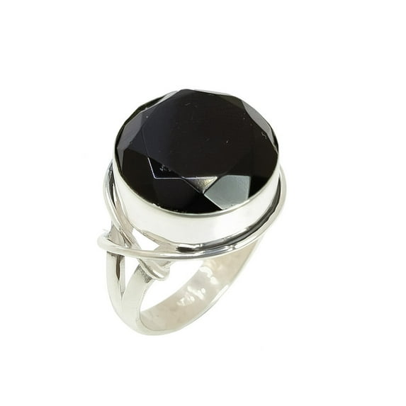 Black Onyx Gemstone Ring for Women | Sterling Silver Handmade Jewelry | Round Cut Stone ...