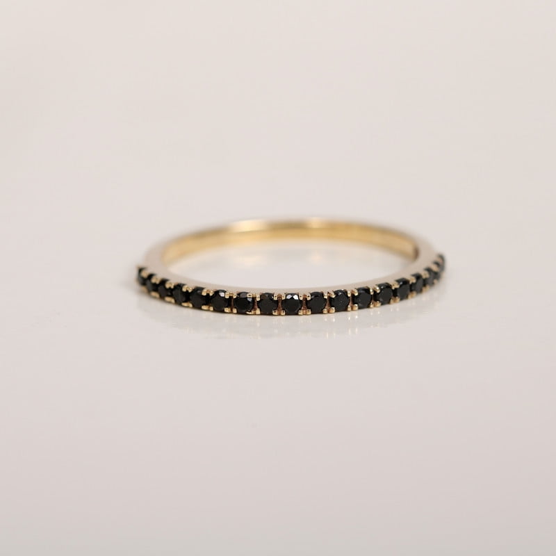 Black Onyx Half Eternity Band Ring, Dainty Stackable Band, Black ...