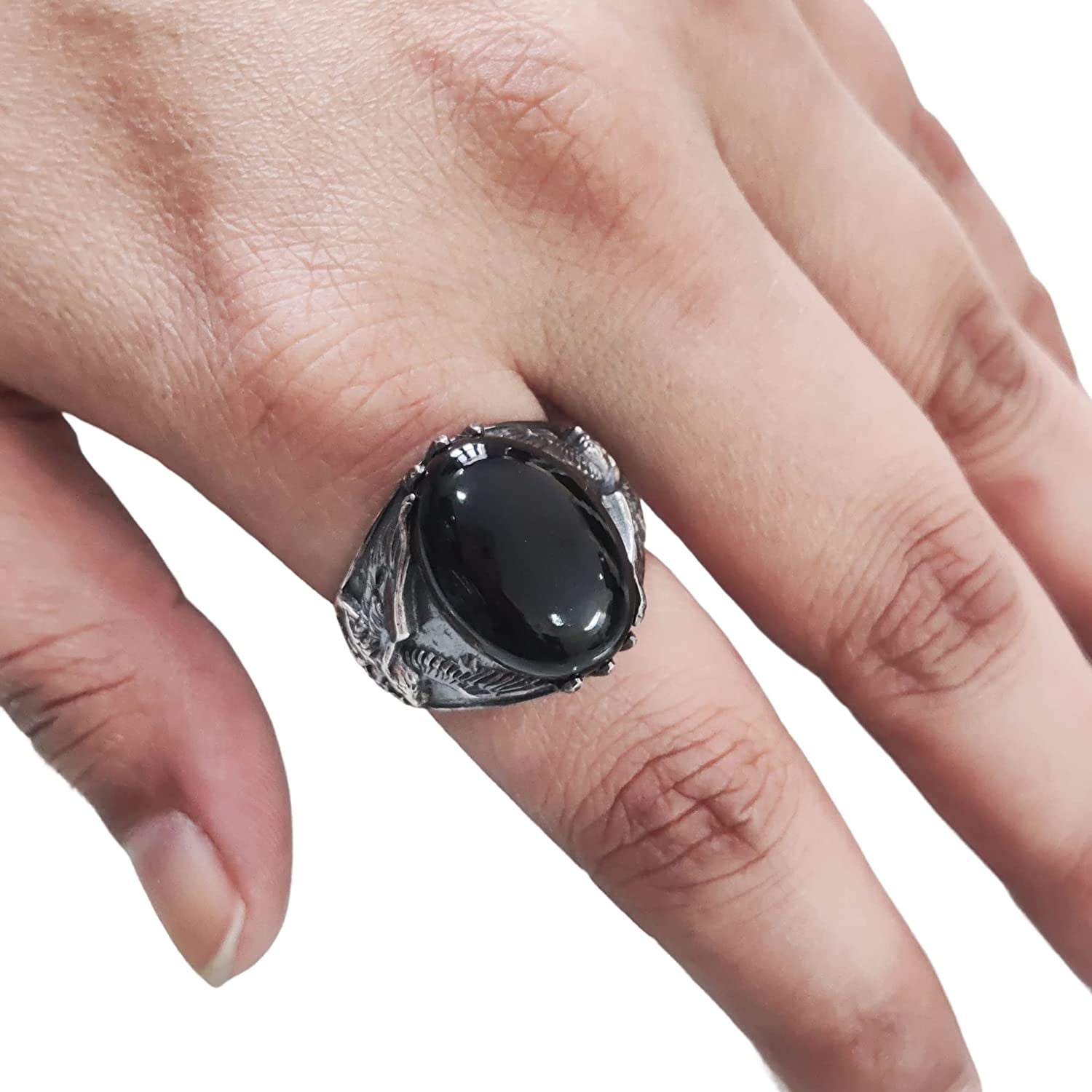 Black Onyx Mans Ring, Natural Black Onyx, December Birthstone, Eagle ...