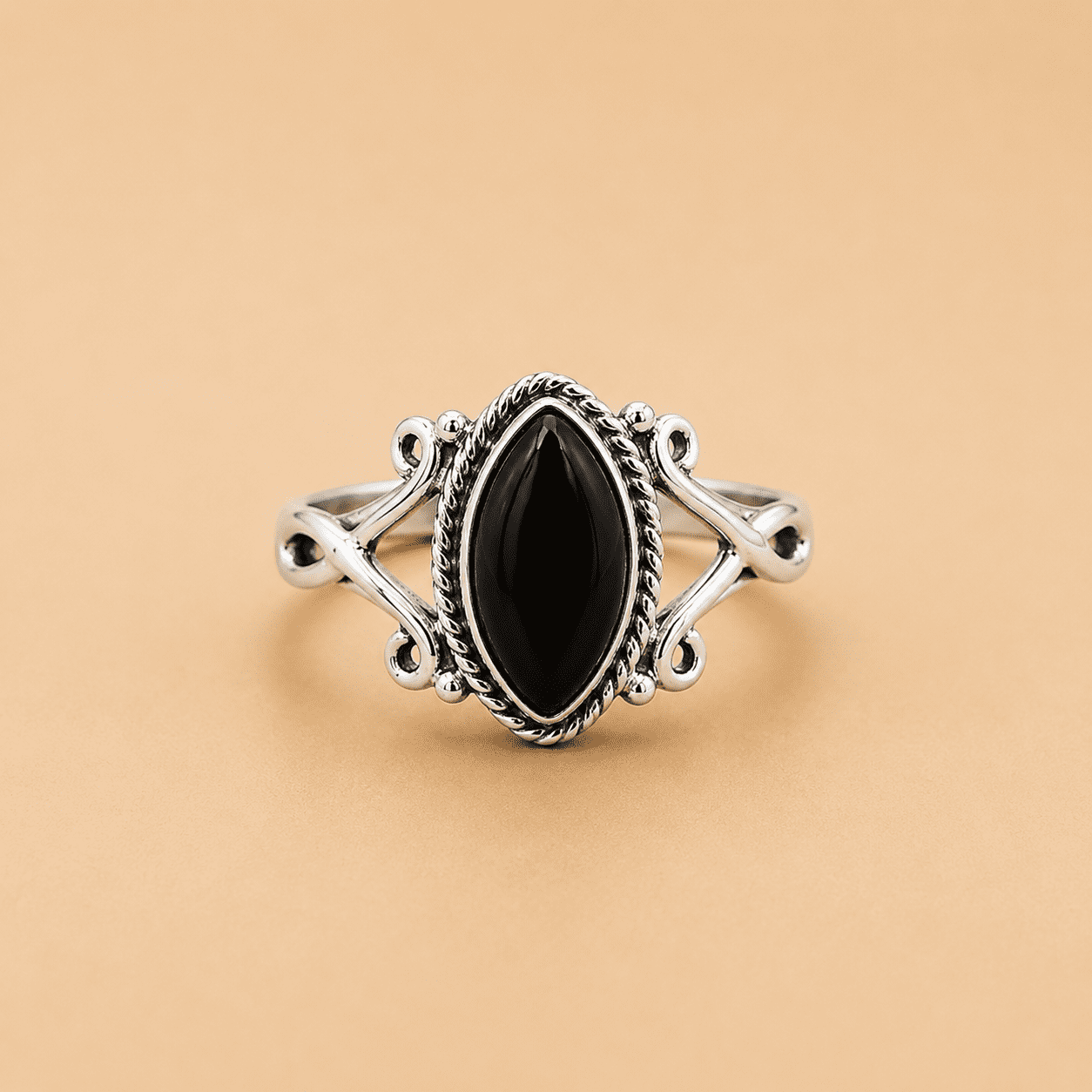 Black Onyx Marquise Ring in 925 Sterling Silver, Gothic Statement Ring ...
