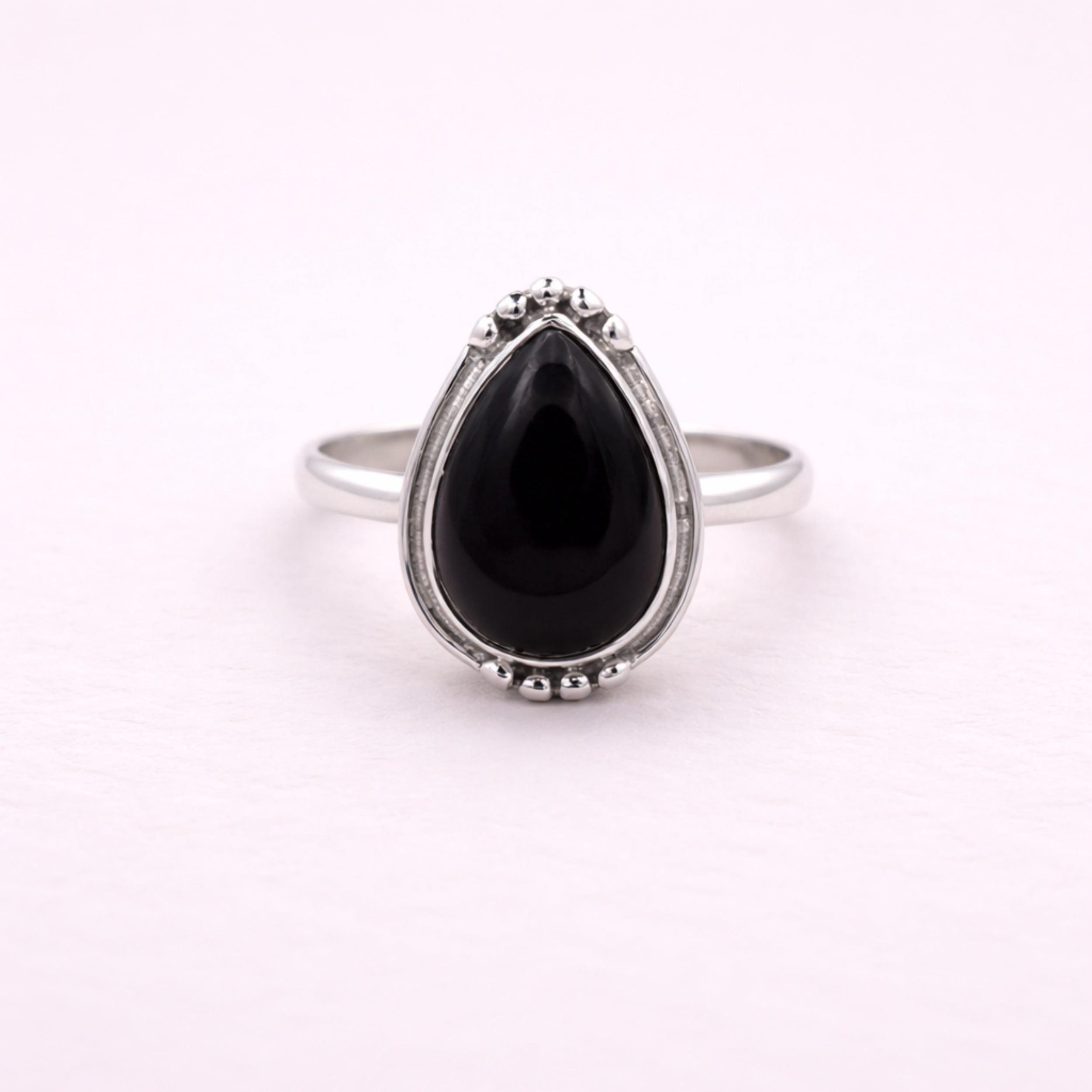Black Onyx Pear Ring in 925 Sterling Silver, Dainty Boho Gemstone Ring ...