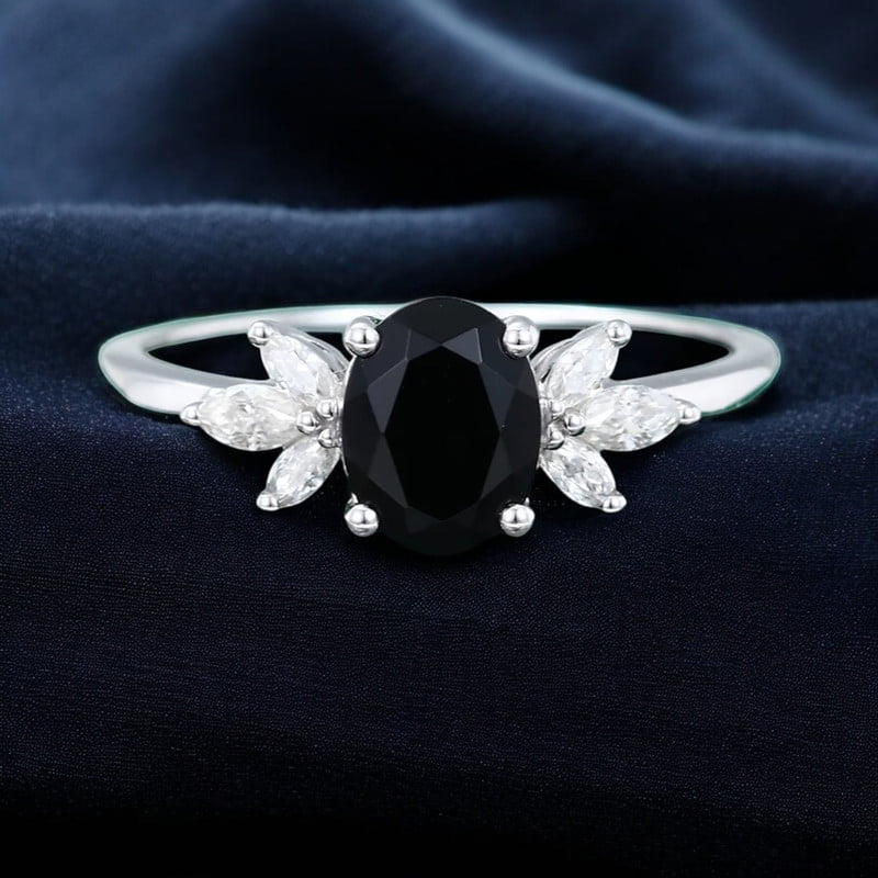 Black Onyx Ring Art Deco Diamond Cluster Handmade Perfect Gift for Her ...