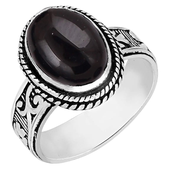 Black Onyx Ring Size 7 Sterling Silver Plated For Women, Black Stone ...