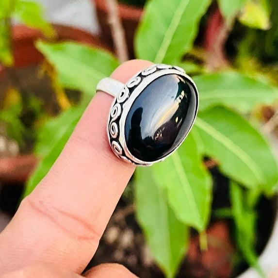 Black Onyx Ring in 925 Sterling Silver | Handmade Natural Stone ...