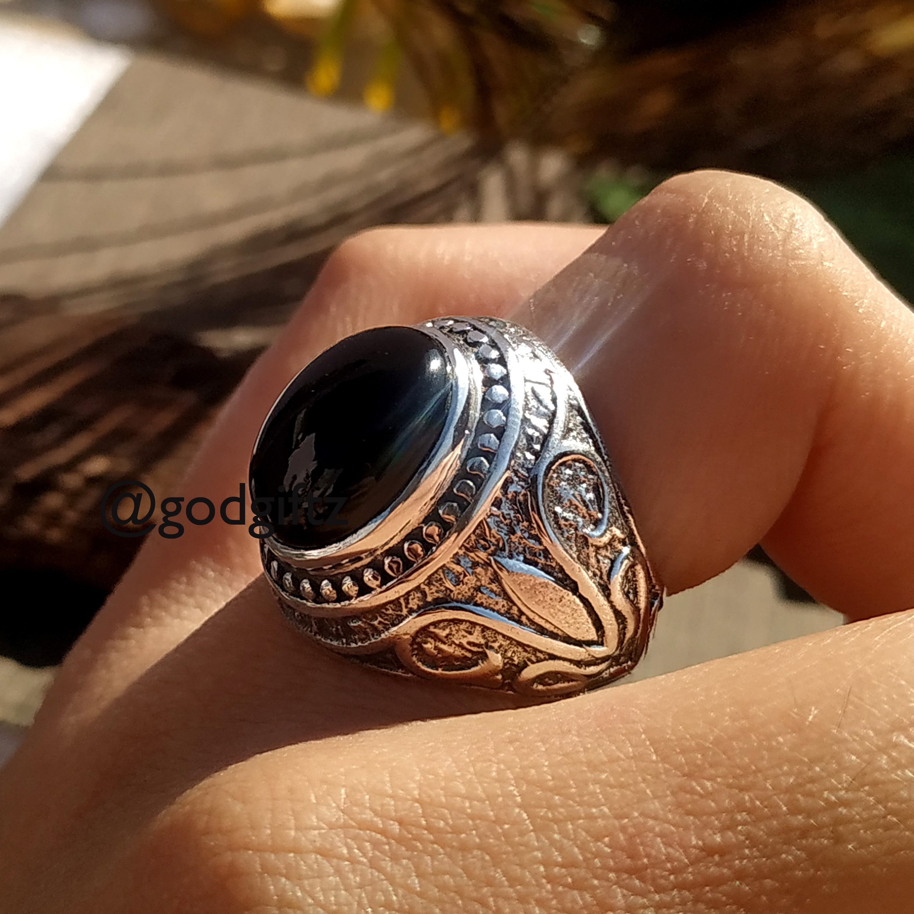 Black Onyx Sterling Silver Ring: Arabic Style Mens Jewelry - Walmart.com